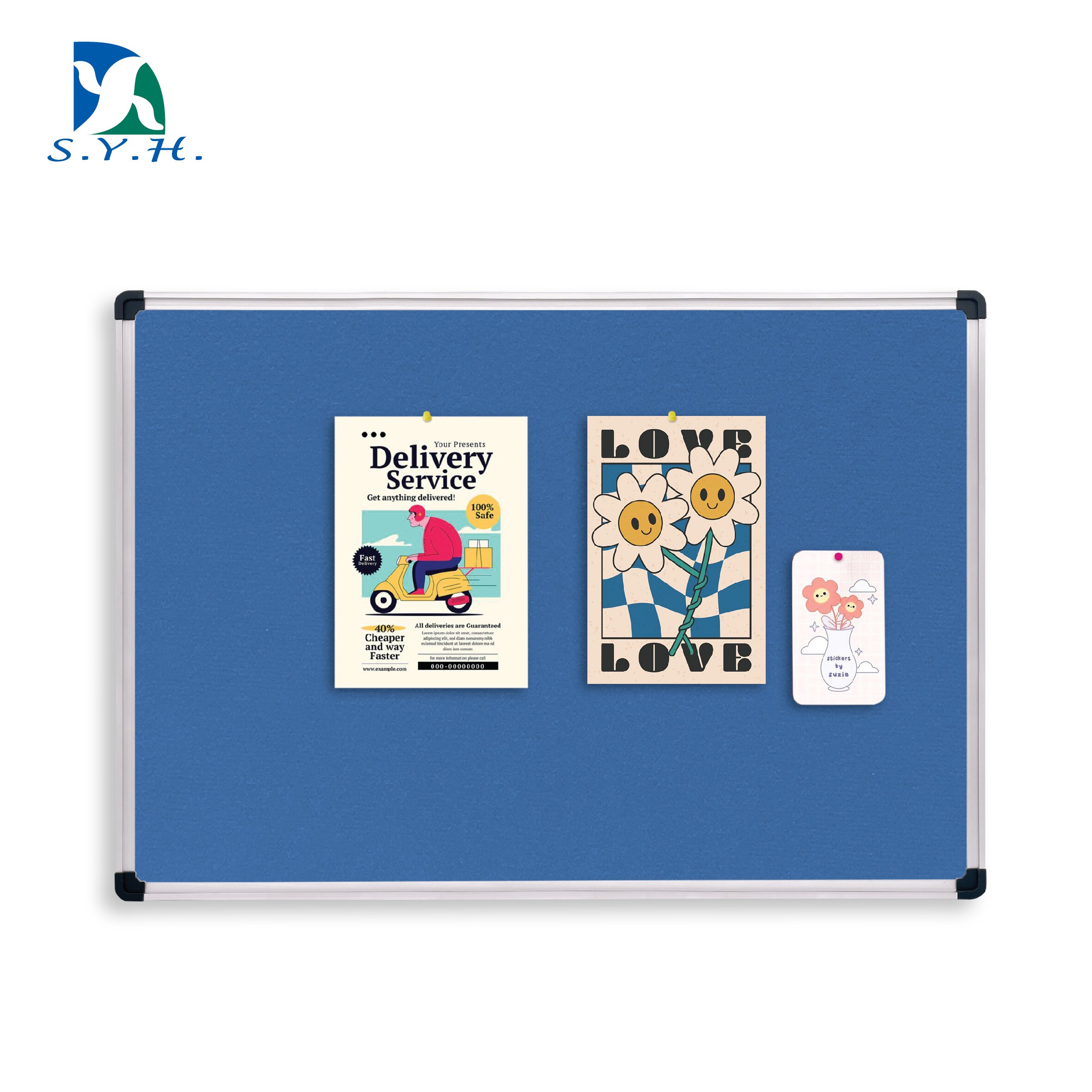 Blue fabric bulletin board with aluminum frame | Taiwantrade