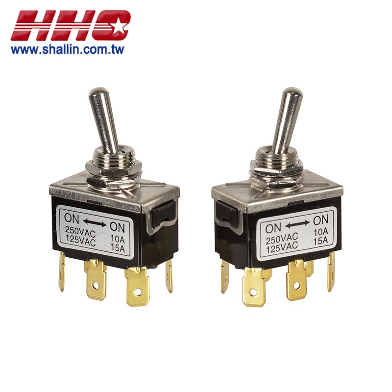 6P toggle switch (DPDT) on-on, 250V 10A, terminal:6.3mm, RoHS Directive ...