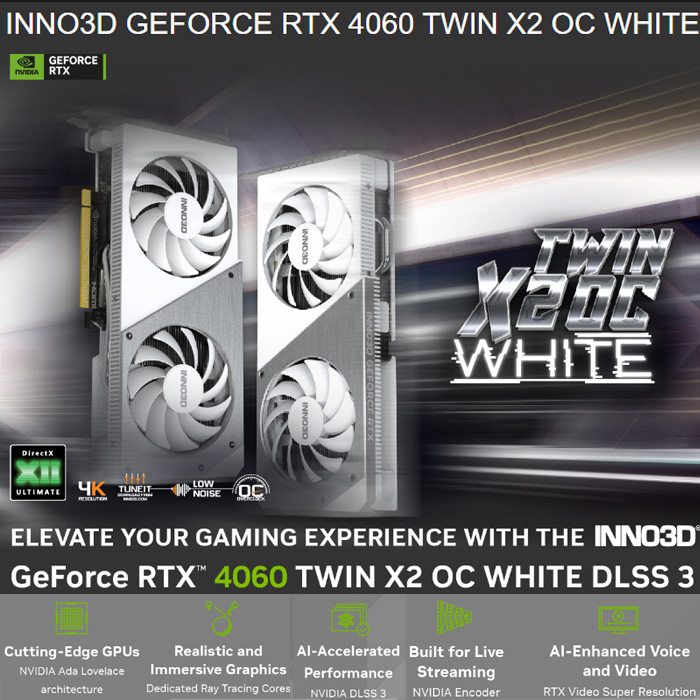 5Cgo INNO3D GEFORCE RTX 4060 TWIN X2 OC WHITE game graphics card | Taiwantrade