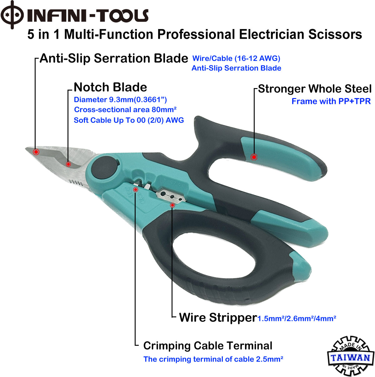 5 in 1 Multi-Function Professional Electrician Scissors, 7" Stainless ...