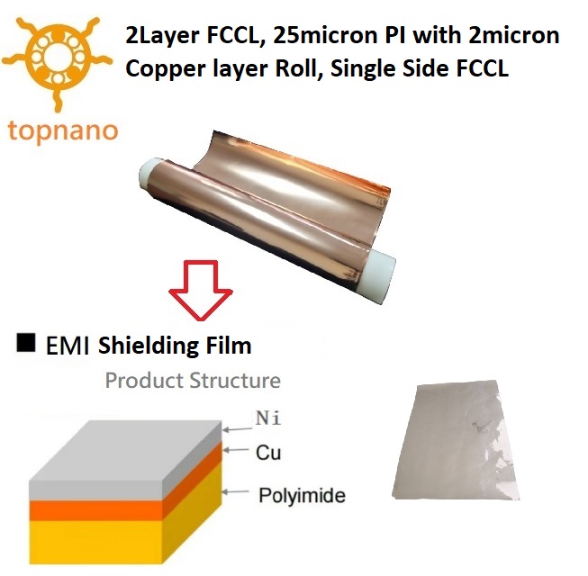 2Layer FCCL, 25micron PI with 2micron Copper layer Roll, Single Side FCCL for EMI usage ...