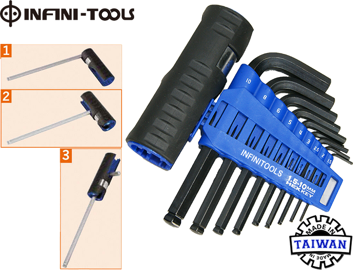 Short Arm Hexagonal Angle Wrench Set 9 PC With Turball Ball Head ...