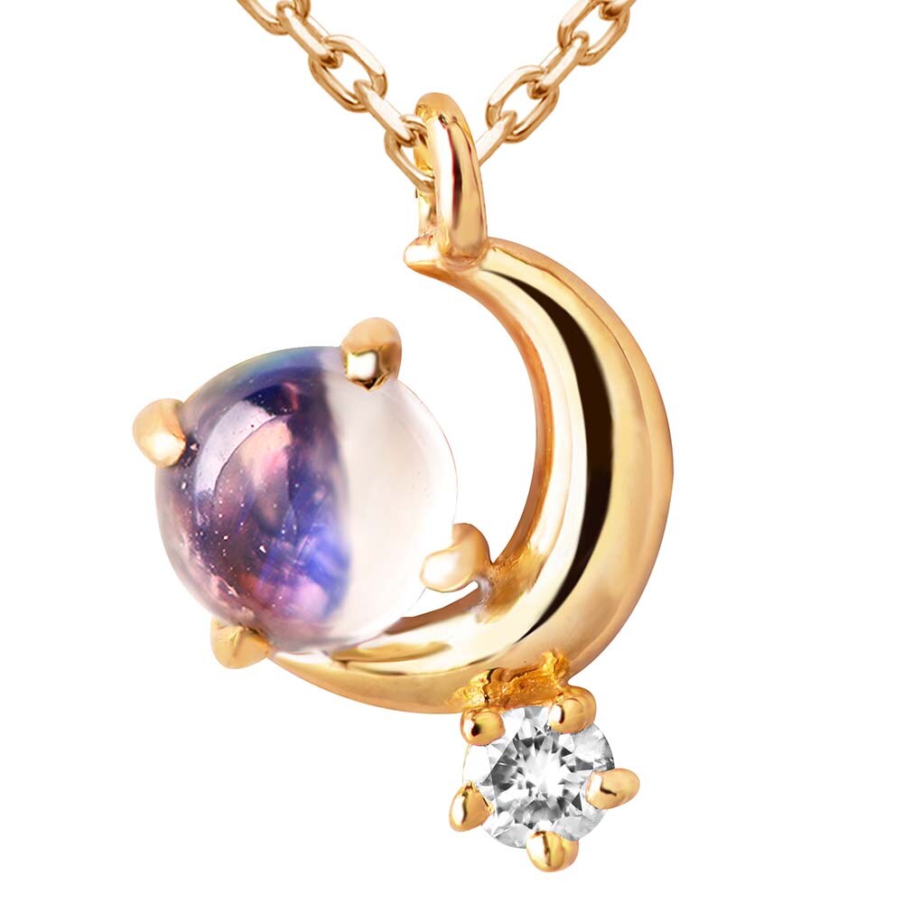 10K Yellow Gold Moonstone Moon Necklace | Taiwantrade