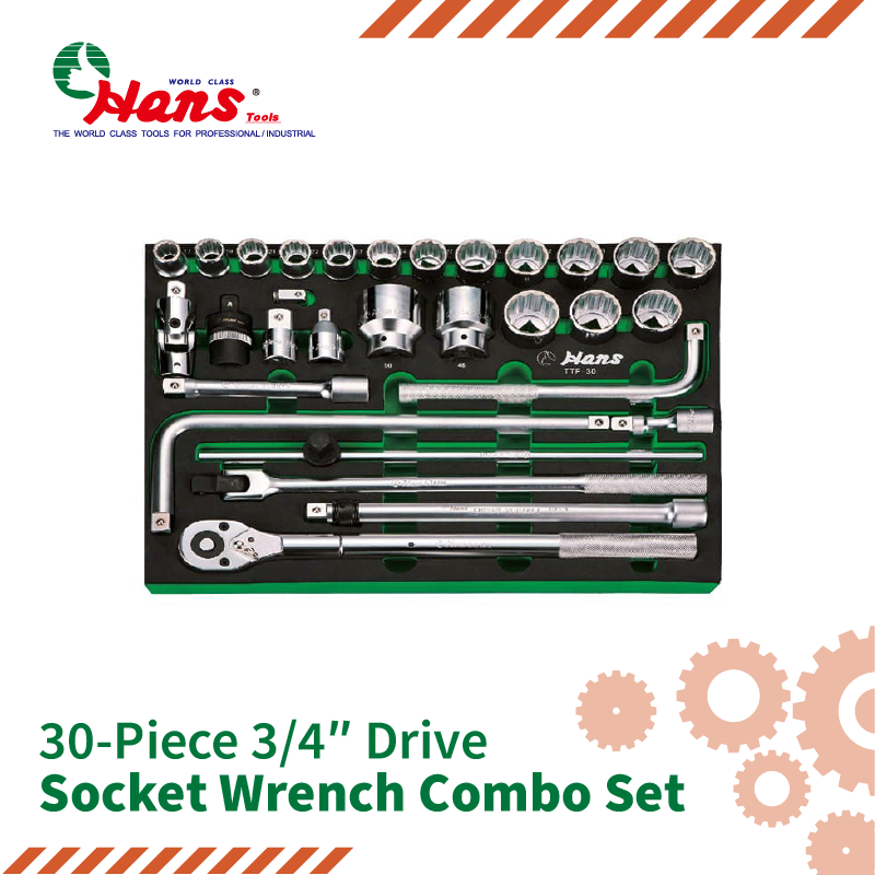 Hans Tools® 30-Piece 3/4″ Drive Socket Wrench Combo Set, Mechanics Tool ...