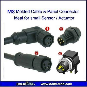 M8 Signal / Data Connectors , Panel Mount & Cable Side for small Sensor ...