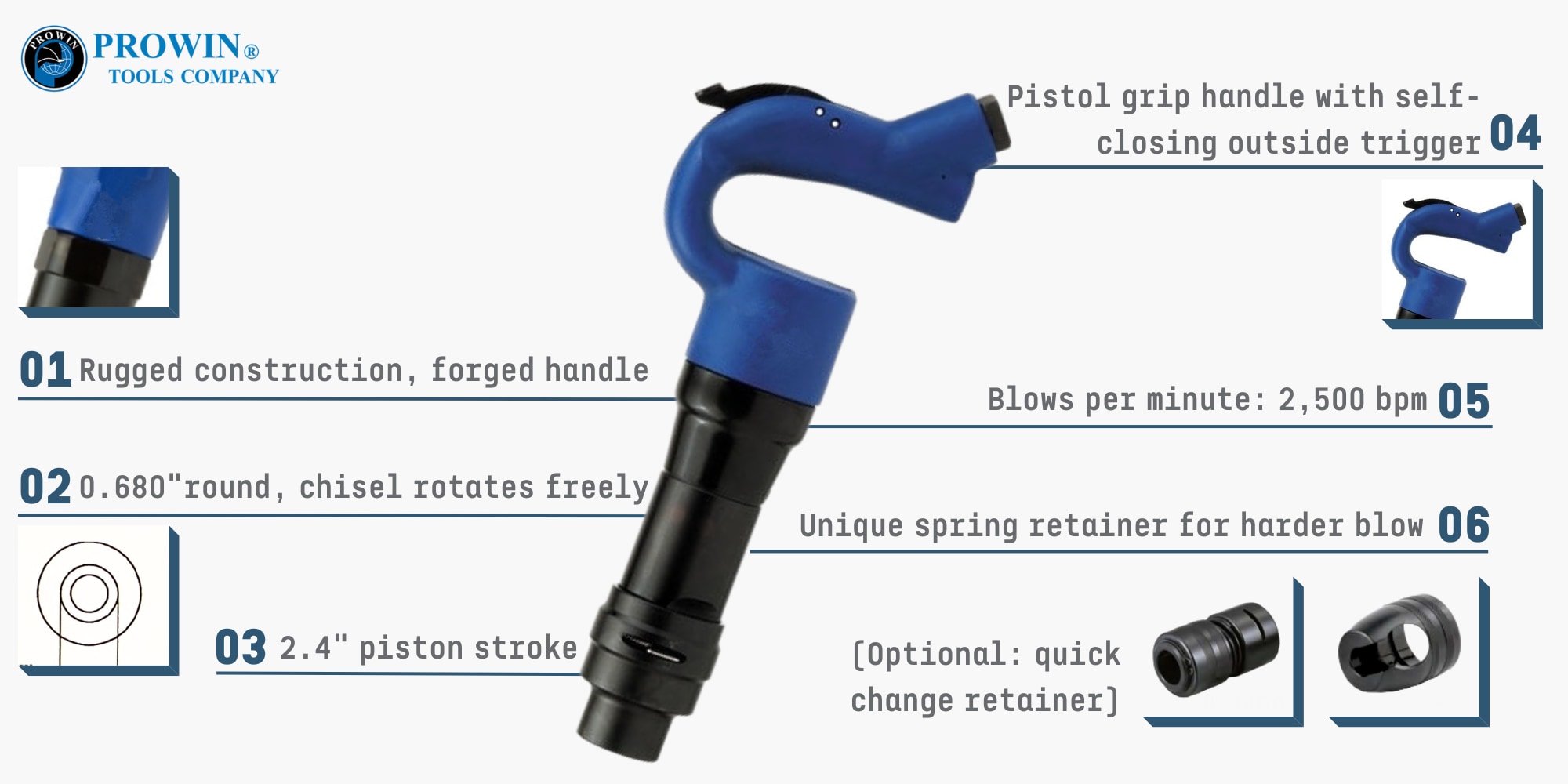 1" round Air Chipping Hammer Breaker pneumatic chipper | PROWIN TOOLS ...