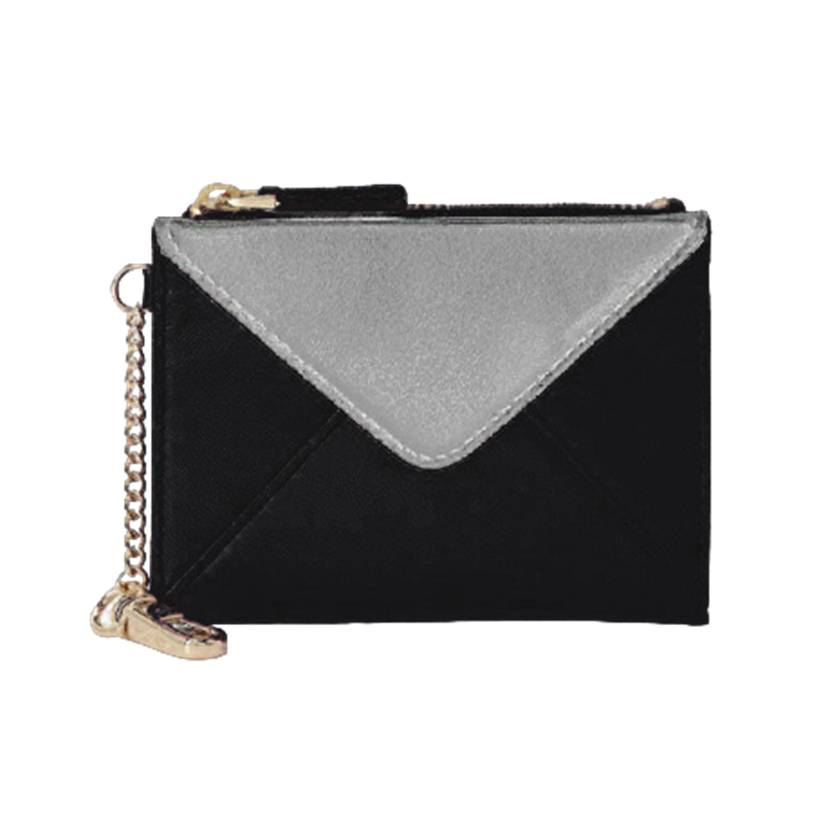 Black & Grey Chain Wallet - Envelope Flap PU Leather | Multi Wallets ...