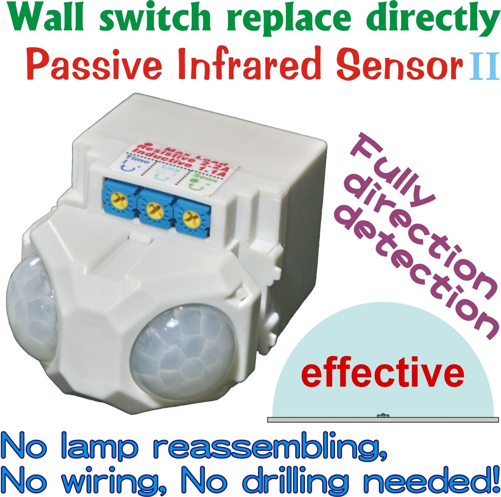 Dual Lens Wall Switch Replace Directly Passive Infrared (PIR) Motion ...