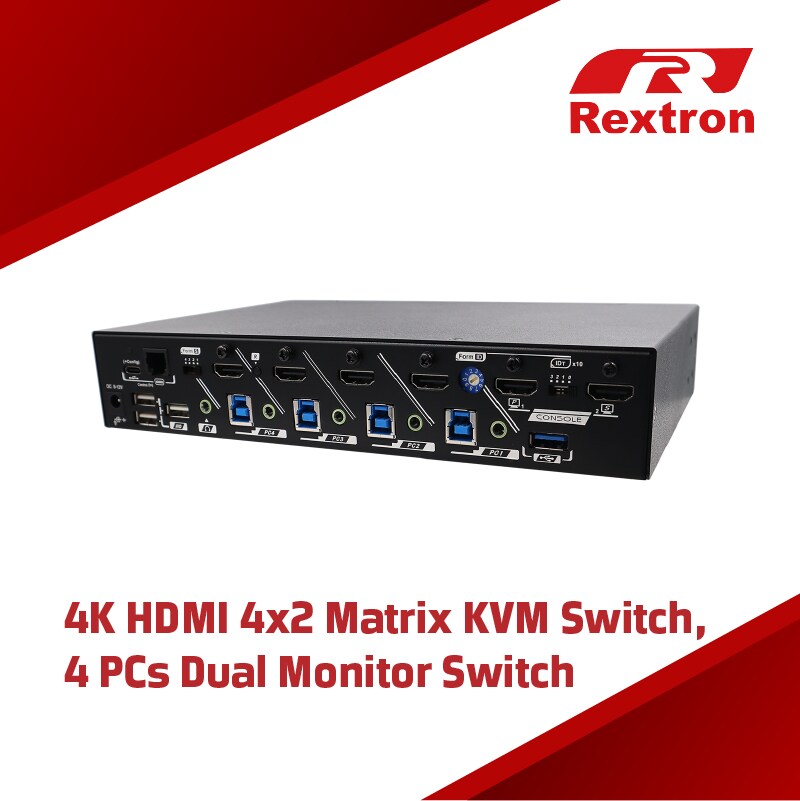 4K HDMI 4x2 Matrix KVM Switch, 4 PCs Dual Monitor Switch, with Seamless ...