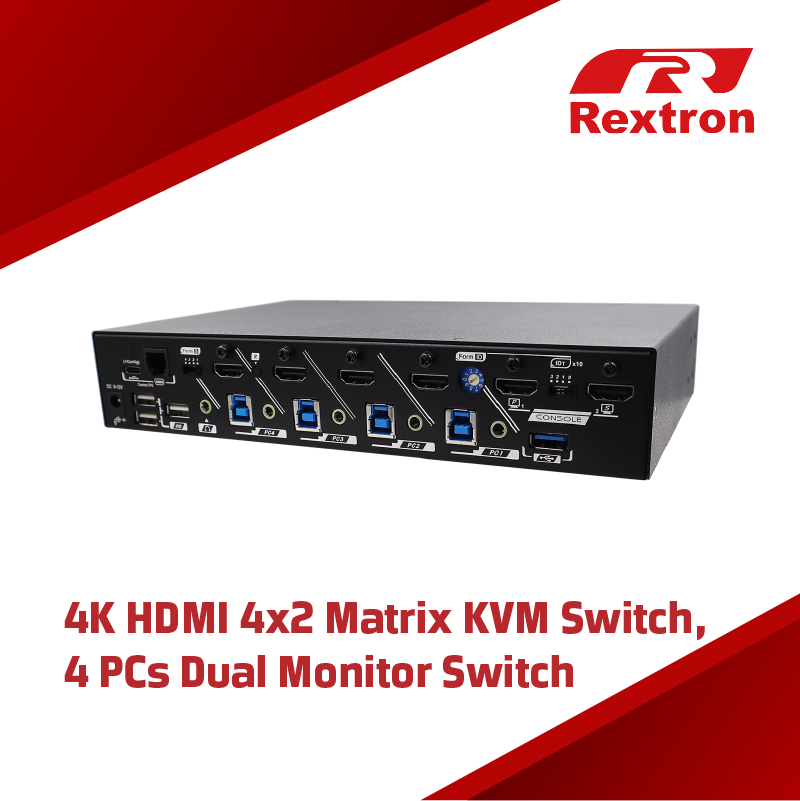 4K HDMI 4x2 Matrix KVM Switch, 4 PCs Dual Monitor Switch, with Seamless Switching, Scaler ...