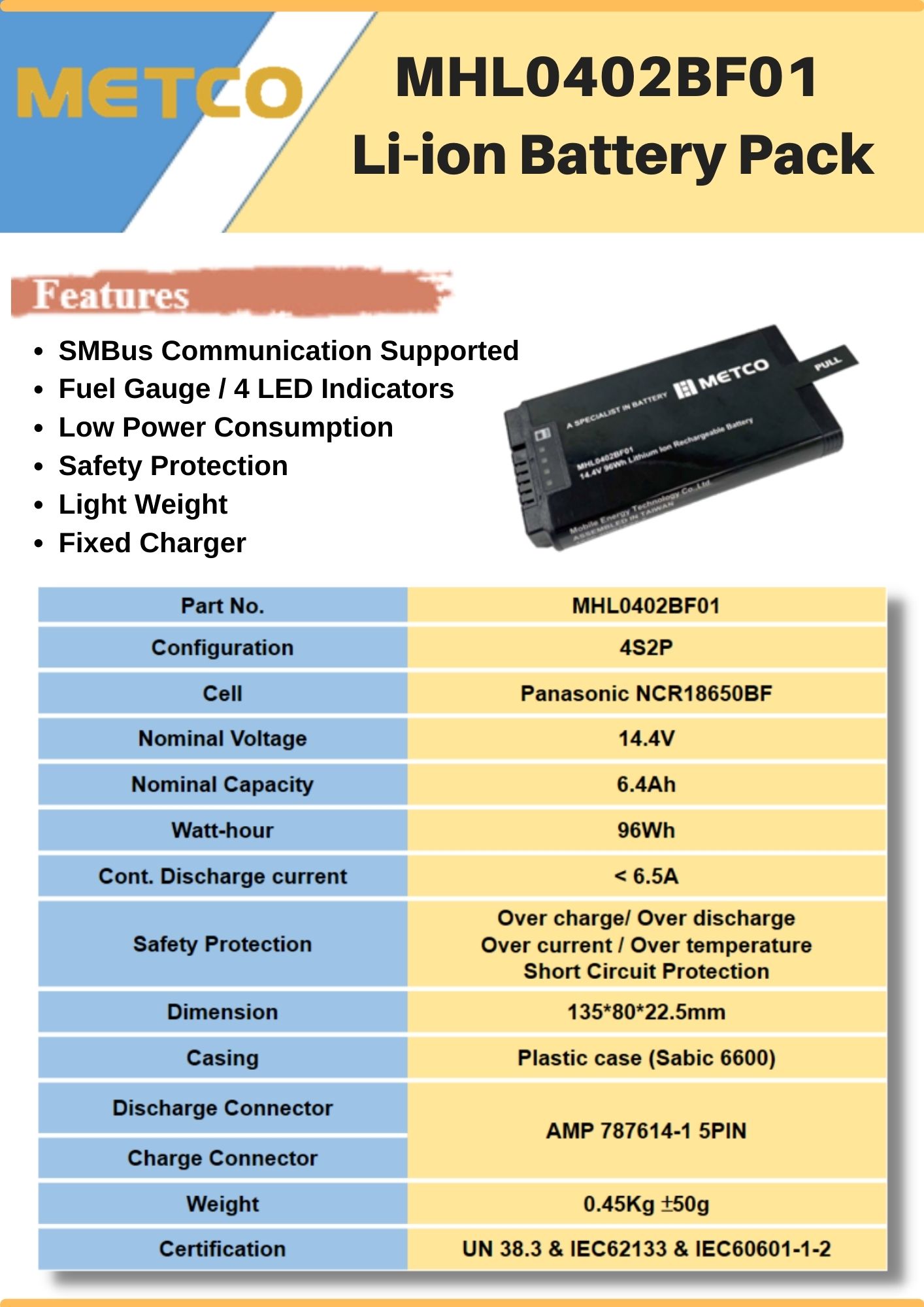 METCO MHL0402BF01 - Li-ion Battery Pack 14.4V / 6.4Ah | MOBILE ENERGY ...