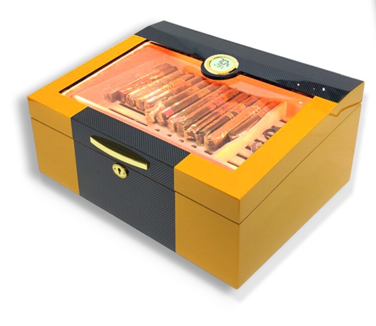 Illuminated 150CT Hi gloss colored/Carbon finishdesk top humidor ...