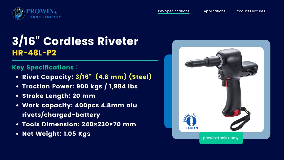 Steel 1.05 Kgs Cordless Rivet Gun for Multiple Tasks | PROWIN TOOLS COMPANY