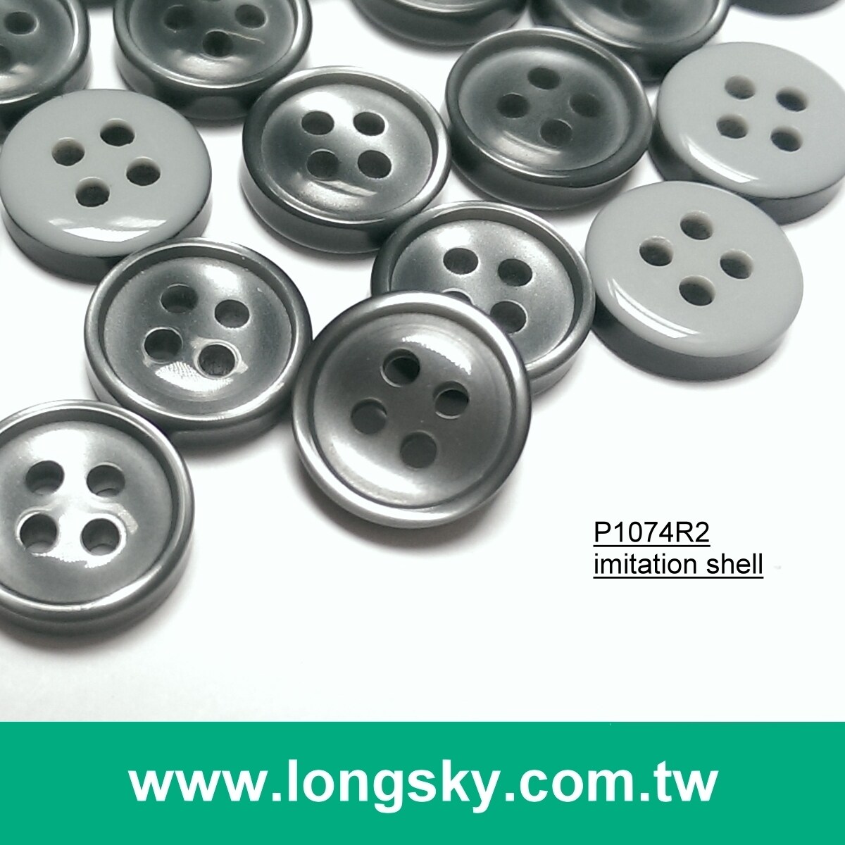 (P1074R2) 18L, 16L Grey Imitation Shell Polyester Shirt Button | Taiwantrade