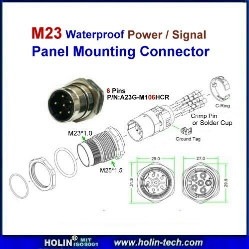 Waterproof M23 Power / Signal / Mixed Connector
