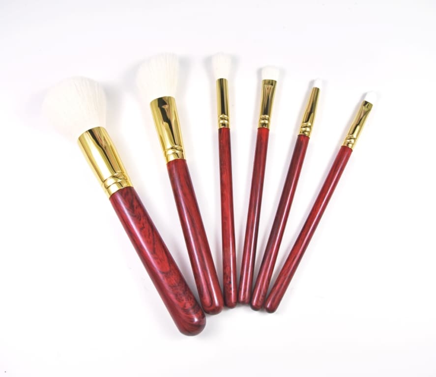 6pcs synthetic hair red wood handle cosmetic & makeup brush set ...