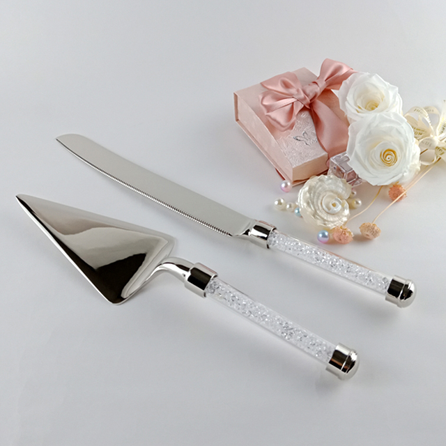 Cake Knife & Server Set With Glass Beads Handles , Crystal Filled ...