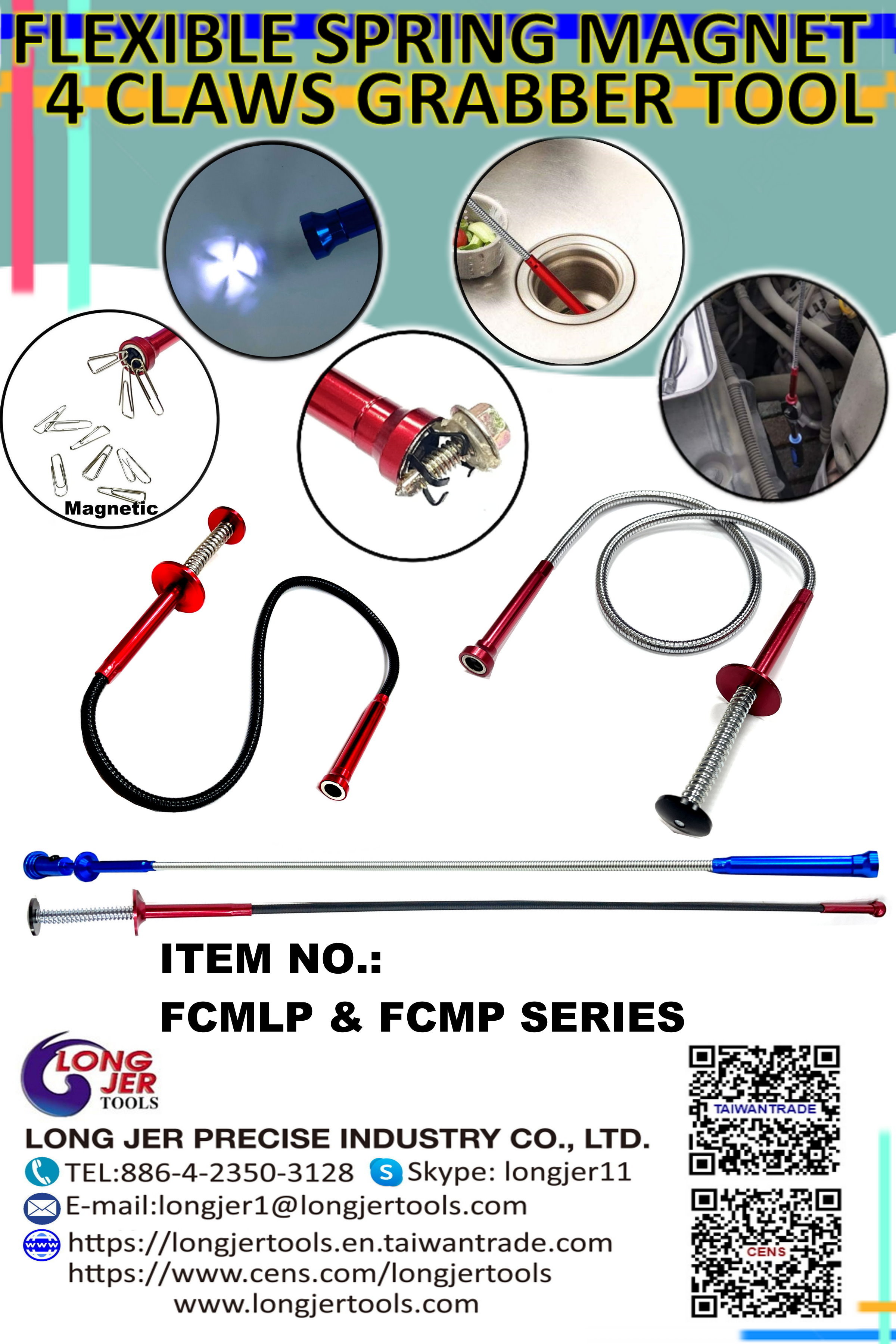 LED Light Flexible Spring Magnetic And Without LED Light Pickup Tools ...