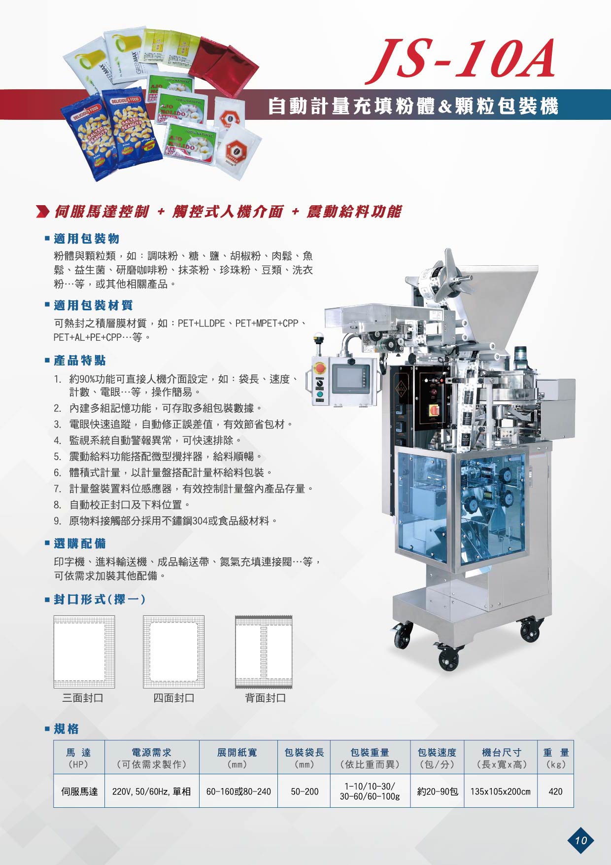 JS-10A-Servo Control-Powder、Granule Filling & Packaging Machine ...