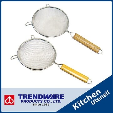 Double Mesh Stainless Steel Kitchen Strainer with Hardwood Handle ...
