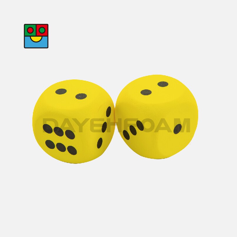 Foam Dice, Curved edges, 7cm x 7cm x 7cm ,Yellow, Dots 1- 6 (set of 2 ...