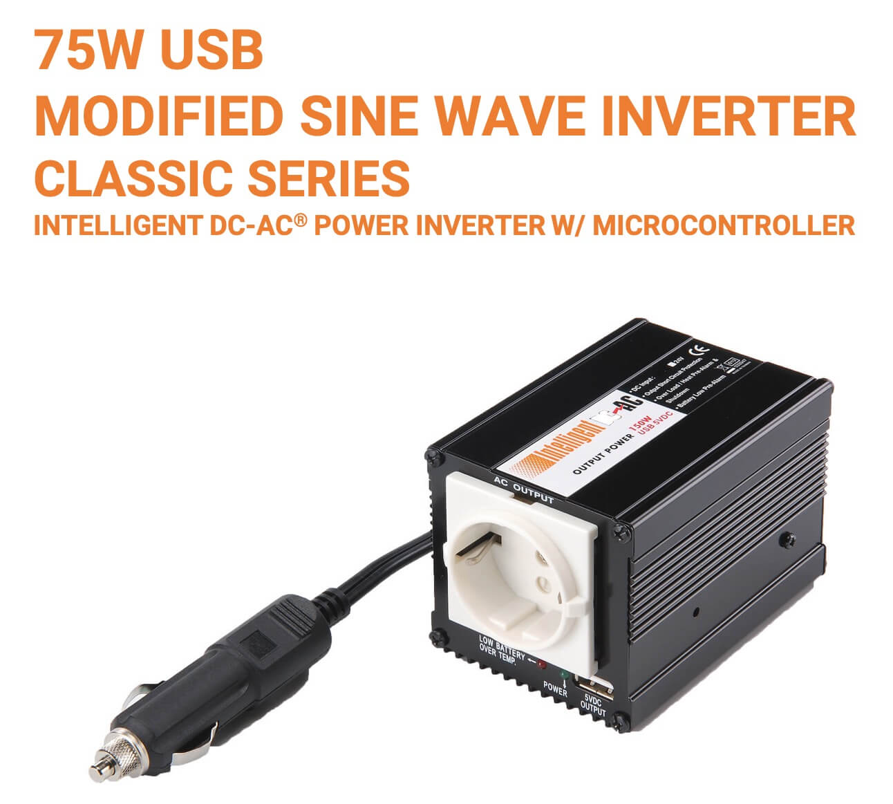 75W Modified Sine Wave Inverter- Intelligent DC-AC® with Microcontroller & Classic Design ...