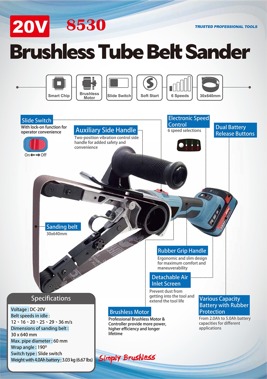 20V Brushless Tube Belt Sander | Taiwantrade
