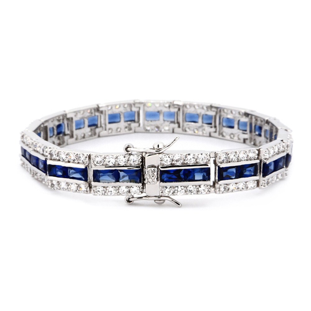 Art Deco Simulated Ruby Red Baguette Cubic Zirconia Tennis Bracelet ...