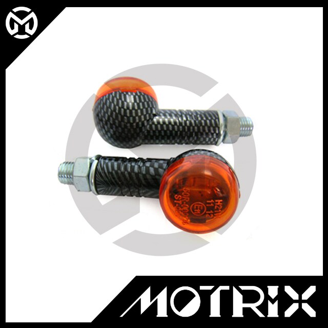 Universal mini round indicators amber lens/carbon look base with E-mark ...