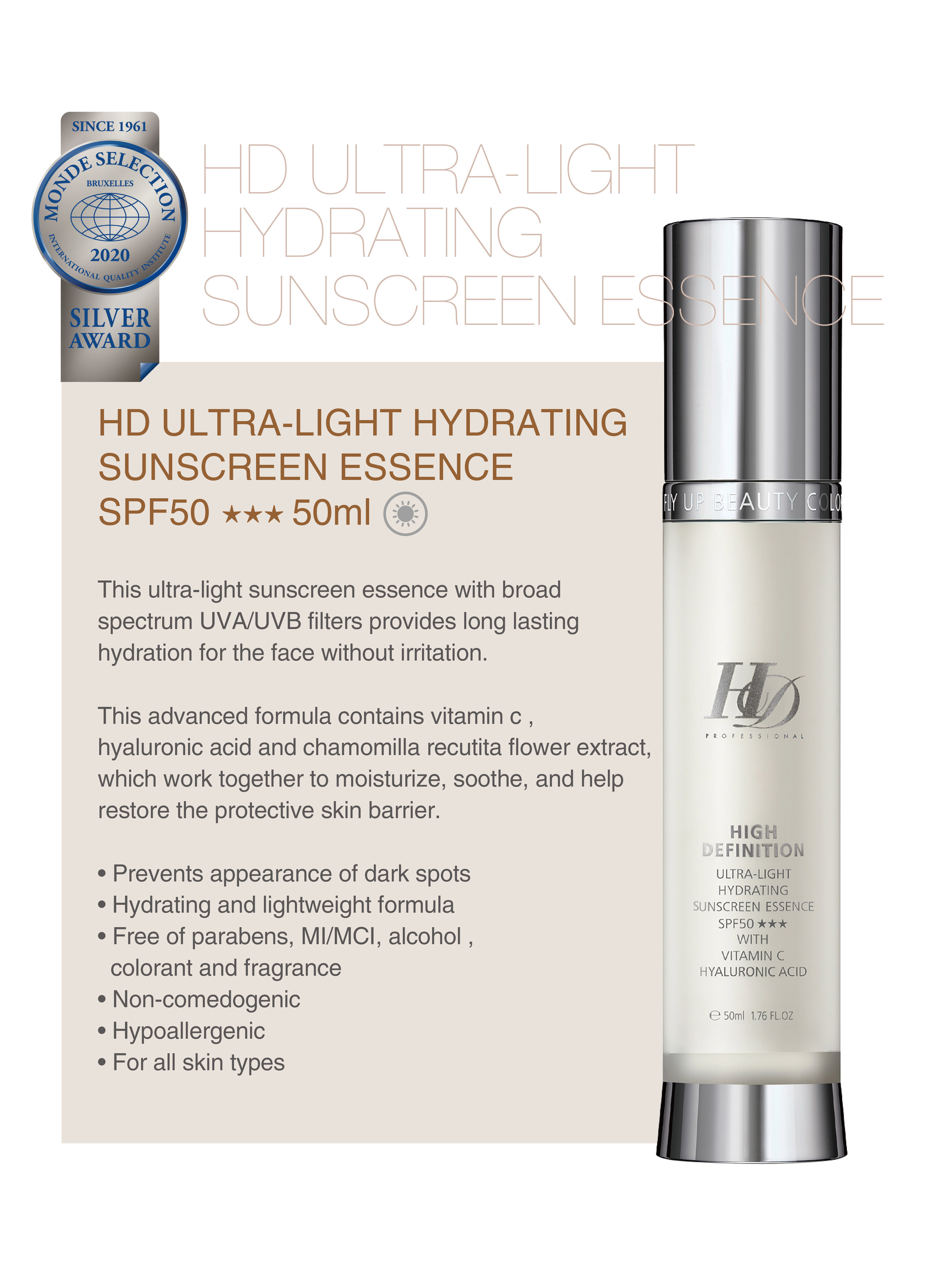HD ULTRA-LIGHT HYDRATING SUNSCREEN ESSENCE SPF50*** | YEALINAN BEAUTY ...