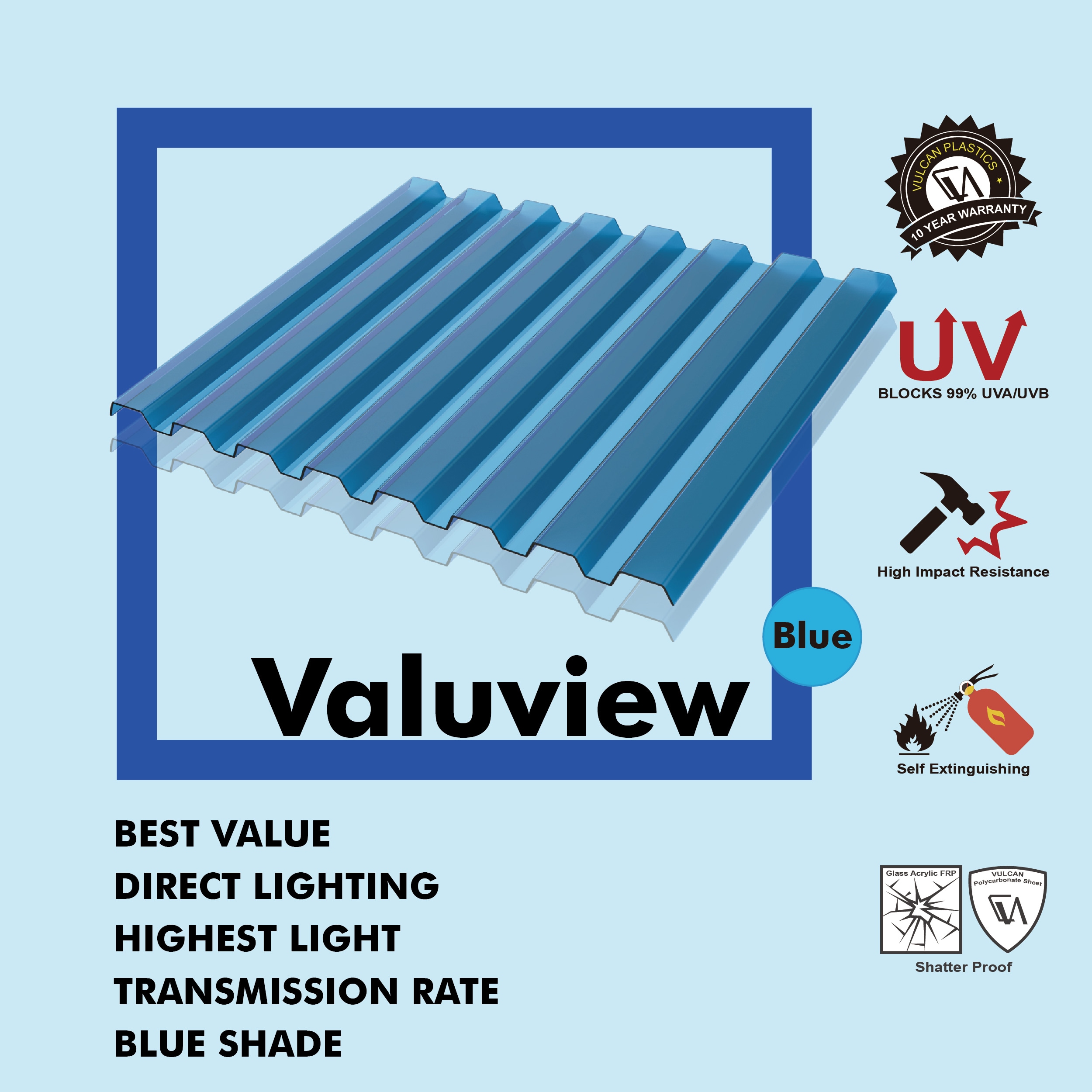 Blue GRECA Profile Polycarbonate Sheet (Vulcan Valuview) | Taiwantrade.com