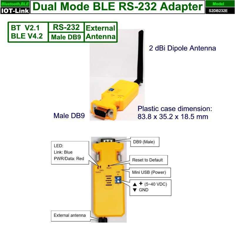 [Dual BLE] Bluetooth V2.1 Class 1 SPP & BLE V4.2 RS232 serial Converter ...