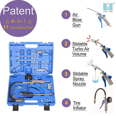 Aluminum 4in1 tire inflator kit (with air blow gun and nozzles function ...